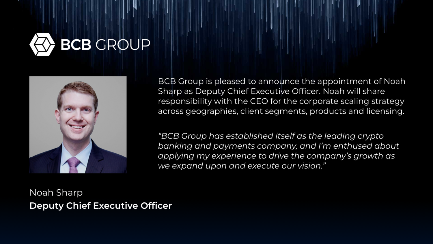 Noah Sharp Joins BCB Group as Deputy CEO to Share Responsibility with ...
